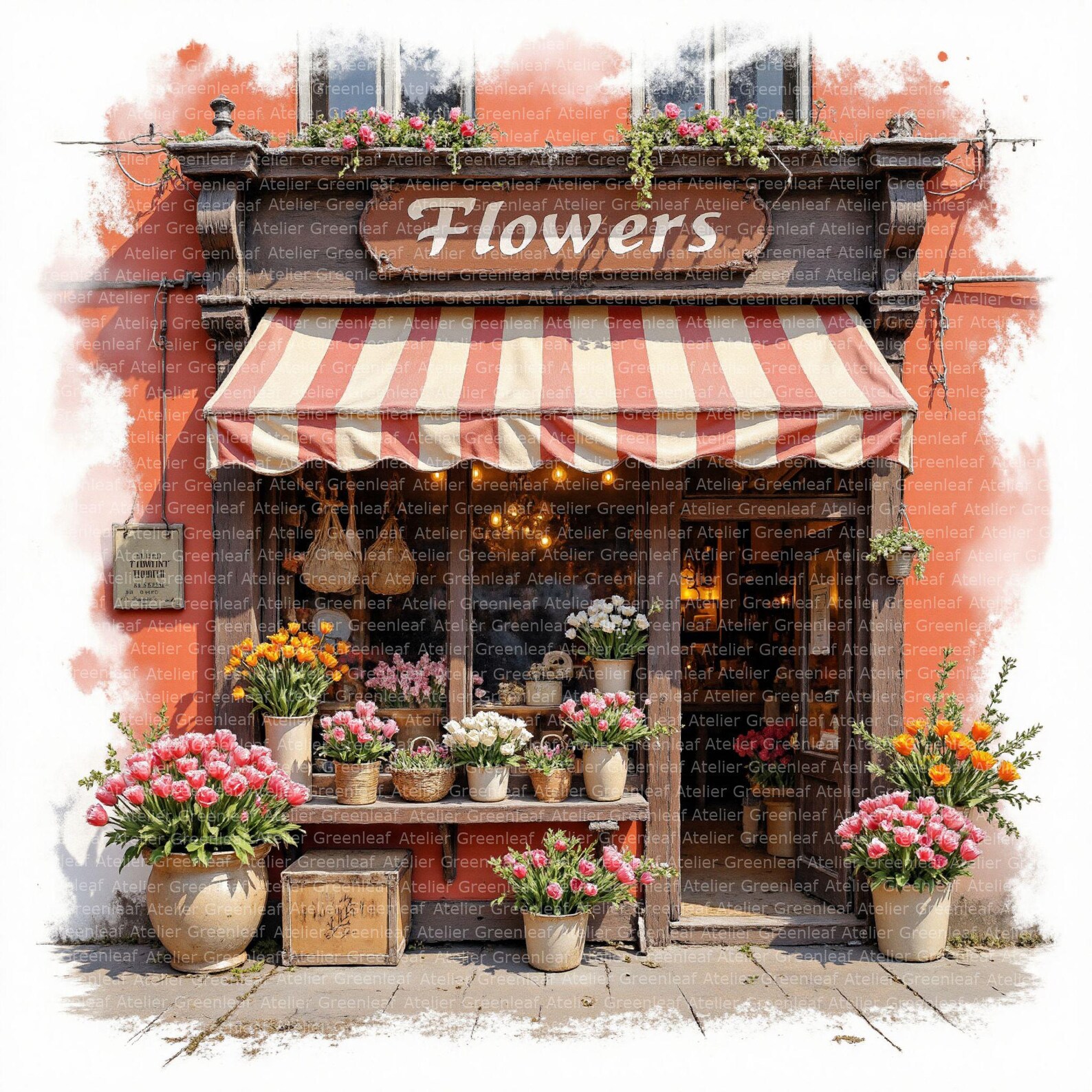 10 Watercolor Flower Shop Clipart, Rustic Florist Storefront Bundle ...