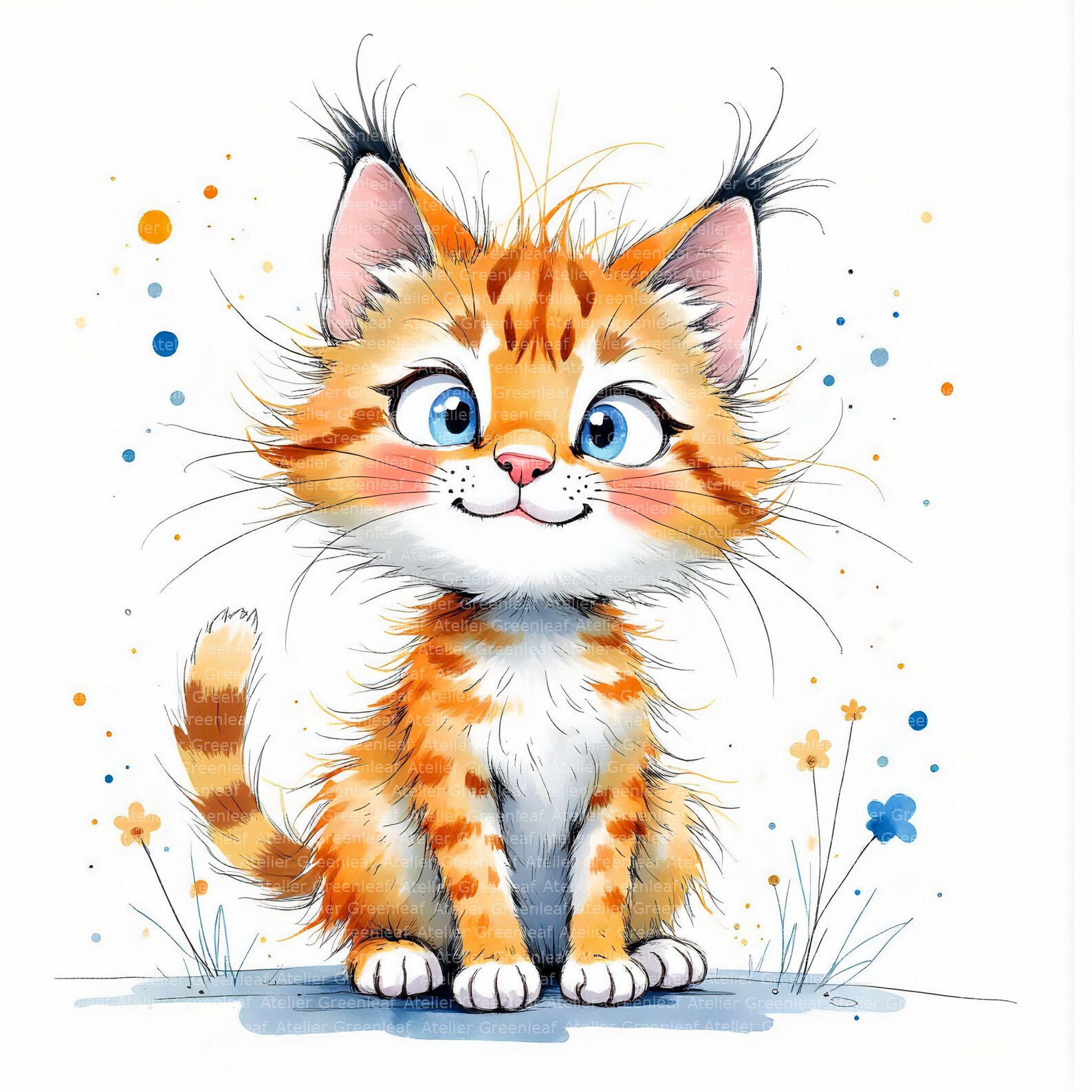 14 Scruffy Doodle Cats | Whimsical Cartoon Kitten Clipart | Watercolor ...