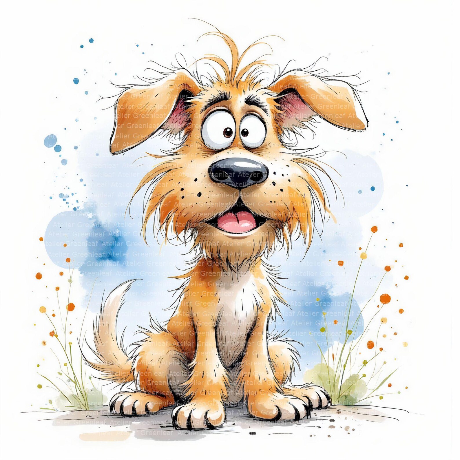 15 Scruffy Doodle Dogs | Whimsical Cartoon Puppy Clipart | Watercolor ...