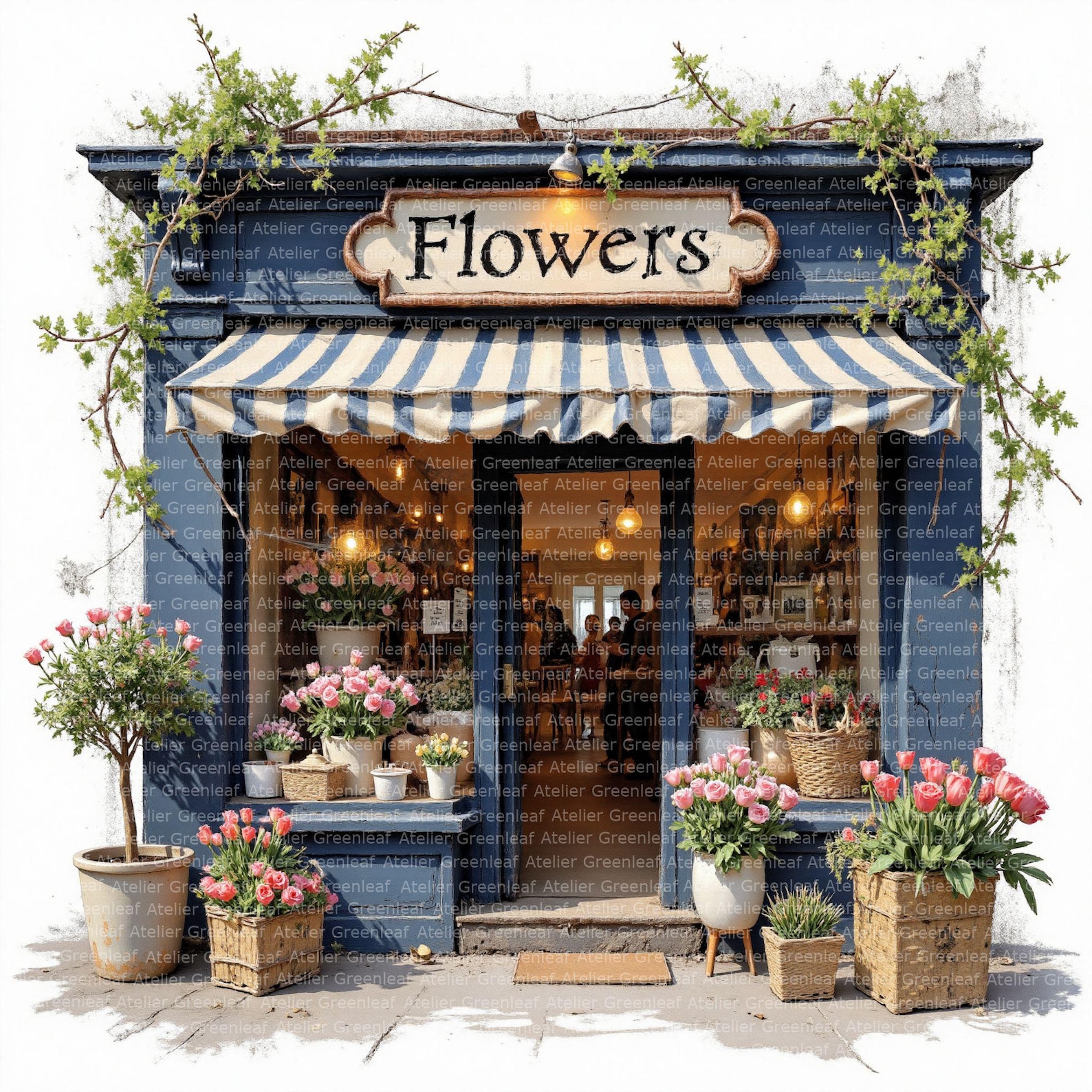 10 Watercolor Flower Shop Clipart, Rustic Florist Storefront Bundle ...