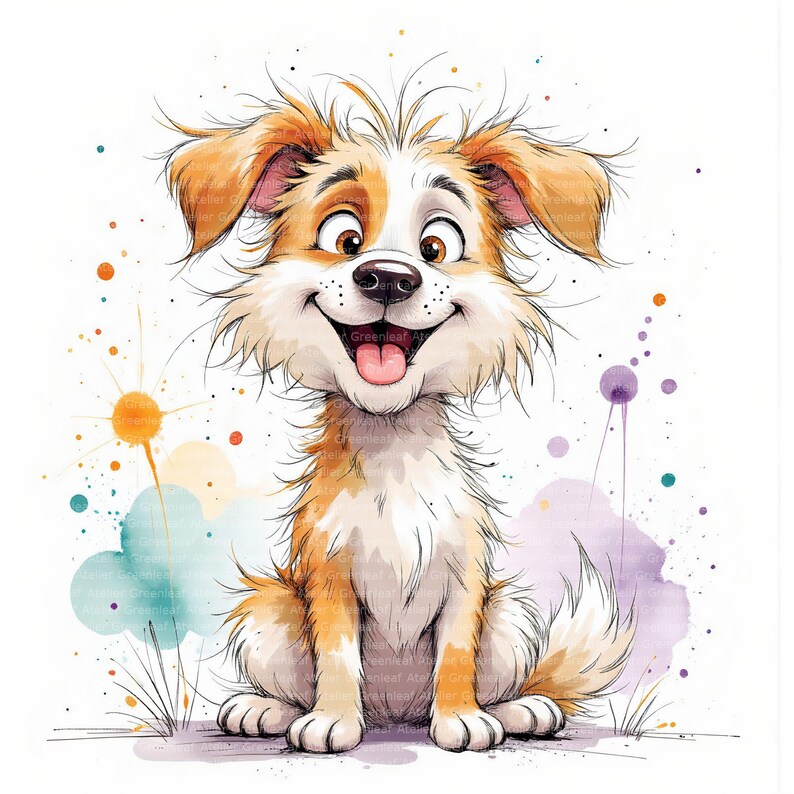 15 Scruffy Doodle Dogs | Whimsical Cartoon Puppy Clipart | Watercolor ...
