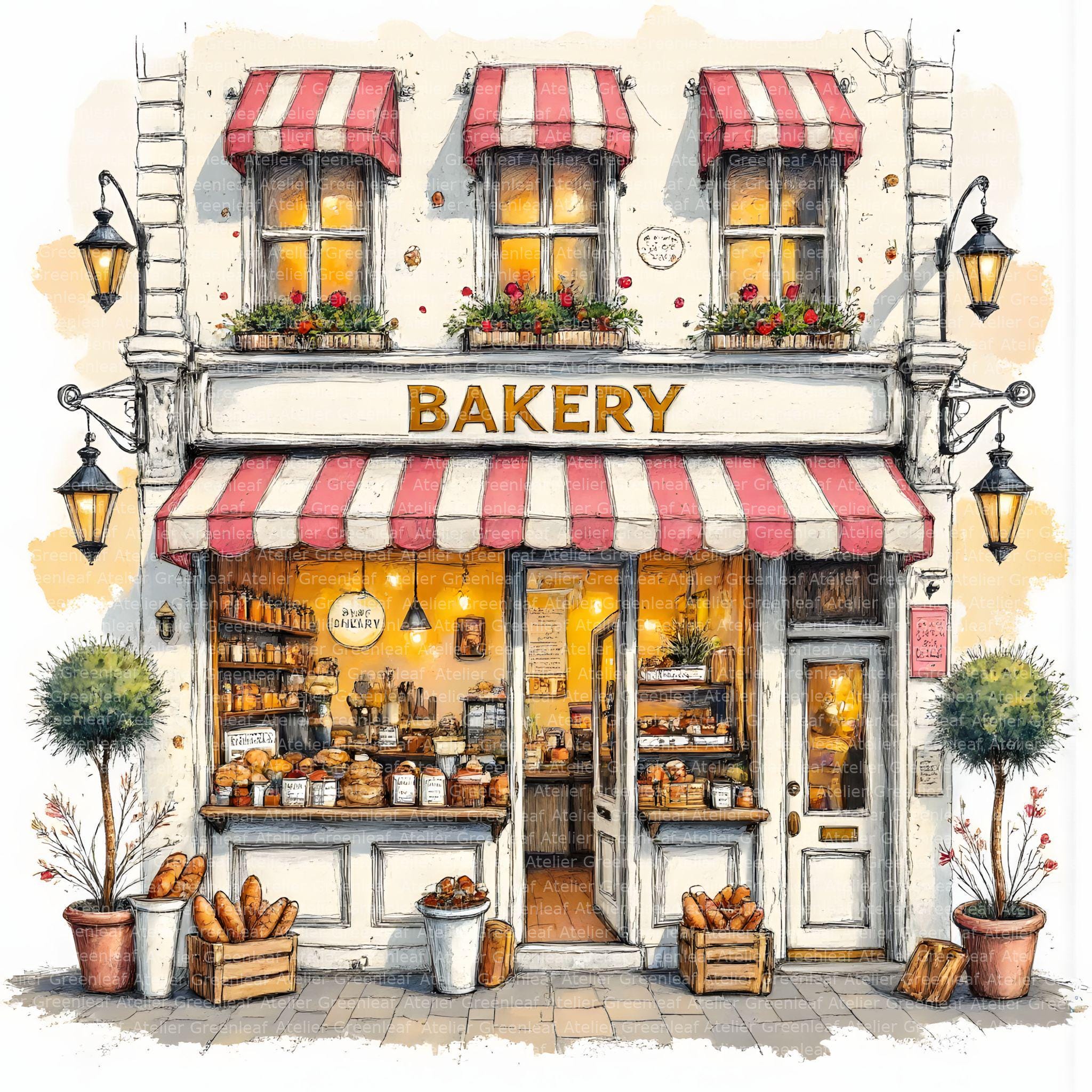 26 Whimsical Bakery Shop Clipart | Sweet Storefront Art | Bold Outline ...