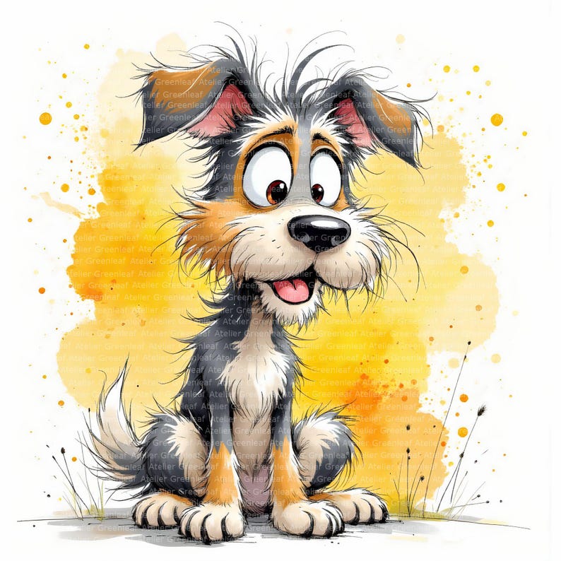 15 Scruffy Doodle Dogs | Whimsical Cartoon Puppy Clipart | Watercolor ...