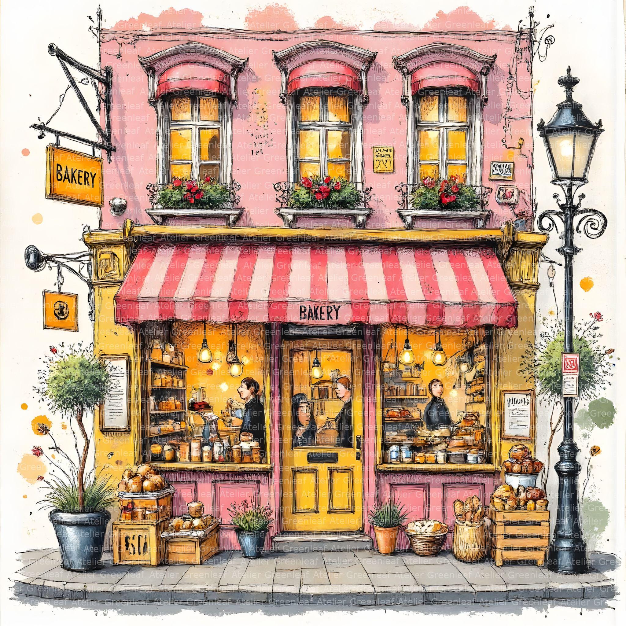 26 Whimsical Bakery Shop Clipart | Sweet Storefront Art | Bold Outline ...