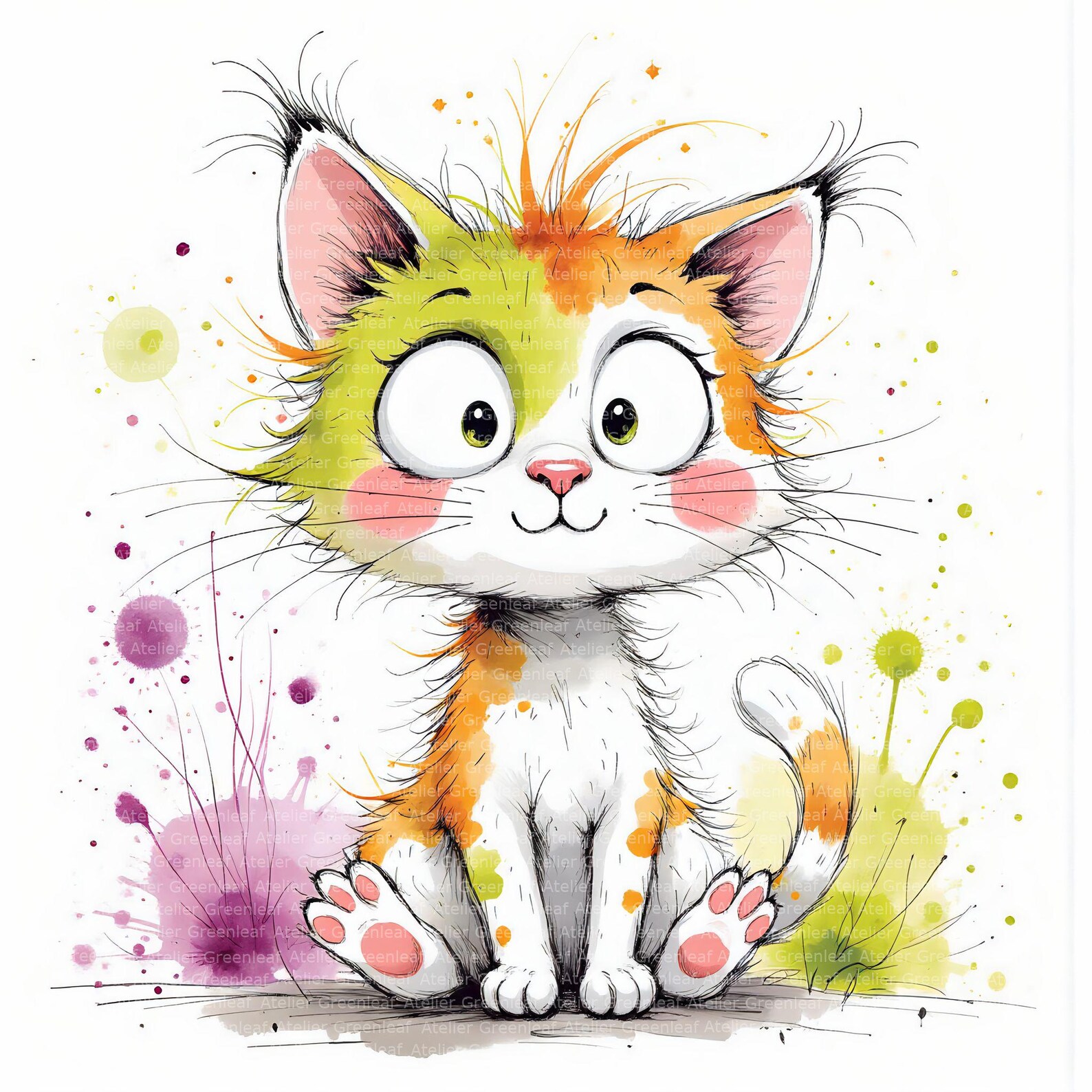 14 Scruffy Doodle Cats | Whimsical Cartoon Kitten Clipart | Watercolor ...