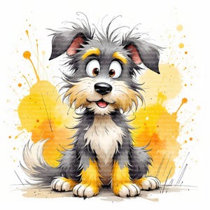 15 Scruffy Doodle Dogs | Whimsical Cartoon Puppy Clipart | Watercolor ...