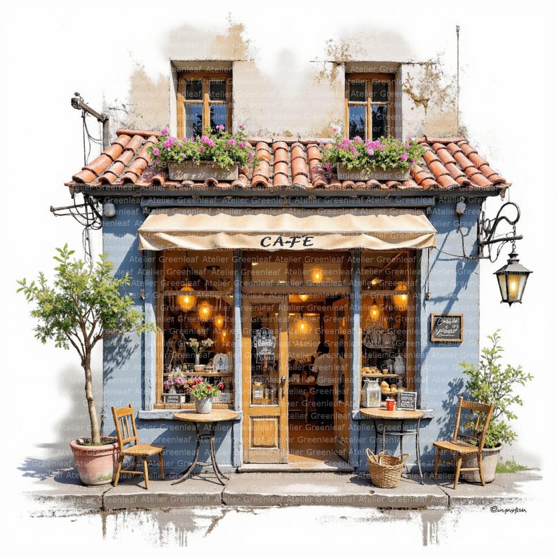 14 Street Cafe Clipart, Cafe Drawing, Printable Watercolor, Jpgs ...