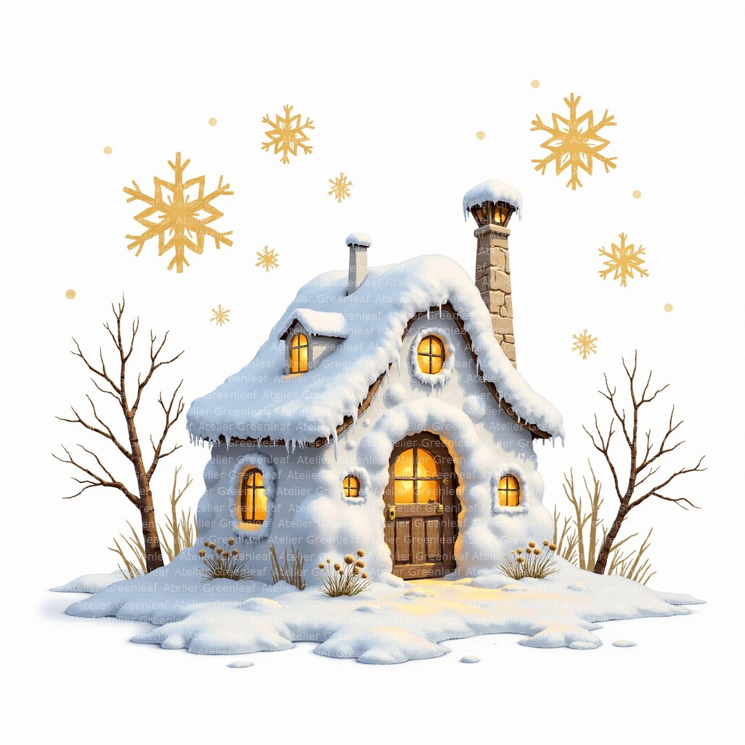 11 Whimsical Snow Cottage Clipart, Winter House PNG, Digital Download ...
