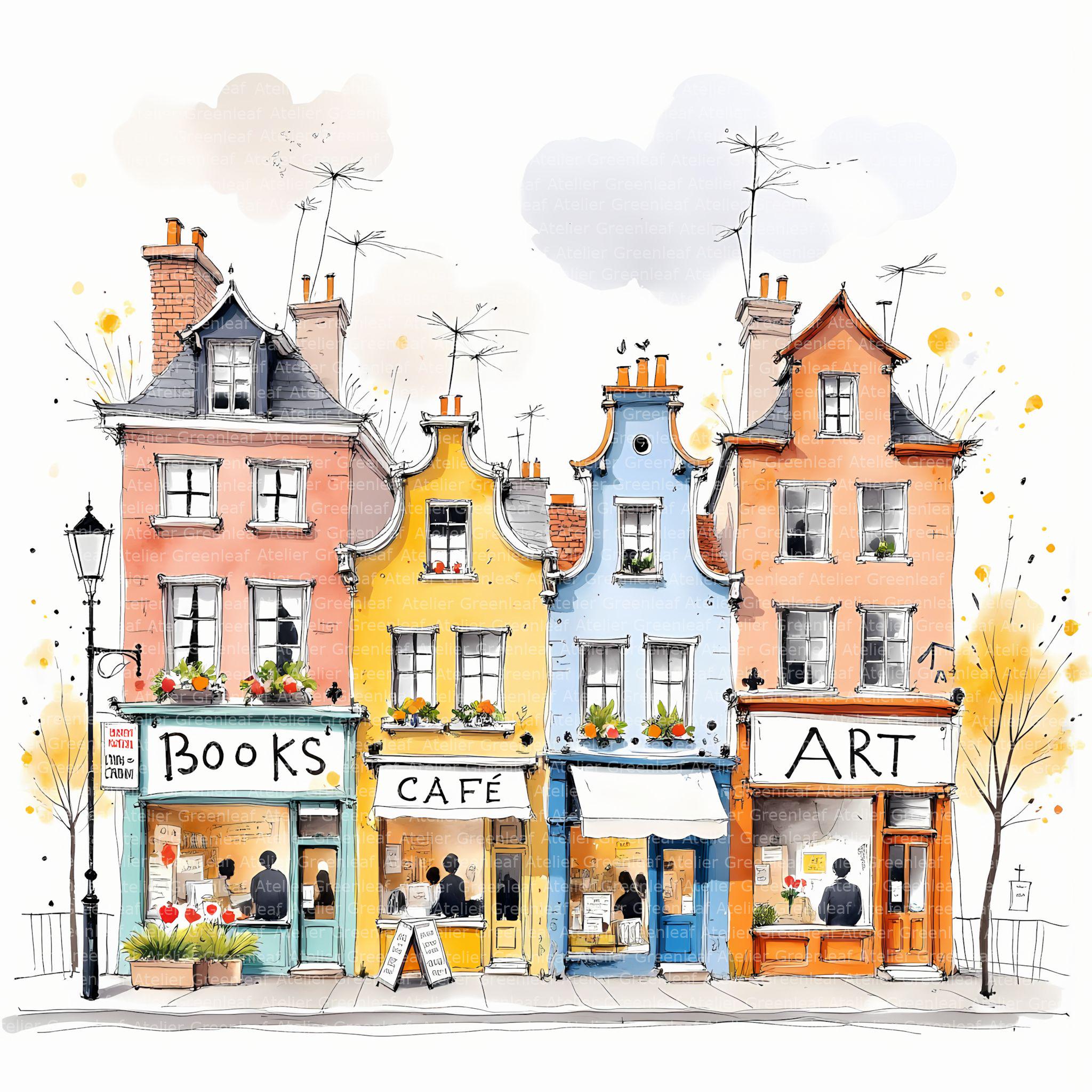 14 Doodle Main Street Shops Clipart | Whimsical Storefront Art ...