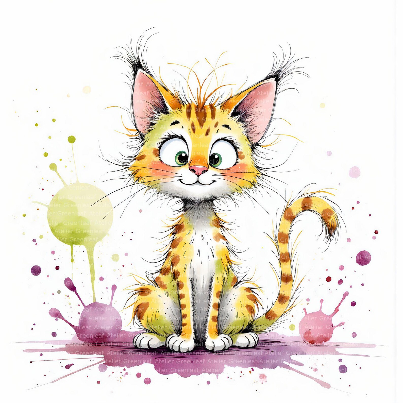 14 Scruffy Doodle Cats | Whimsical Cartoon Kitten Clipart | Watercolor ...