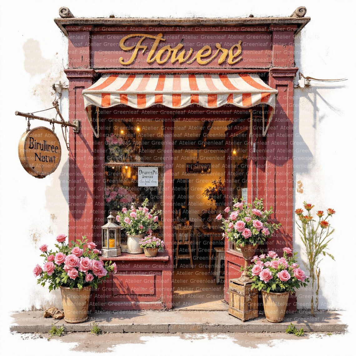 10 Watercolor Flower Shop Clipart, Rustic Florist Storefront Bundle ...