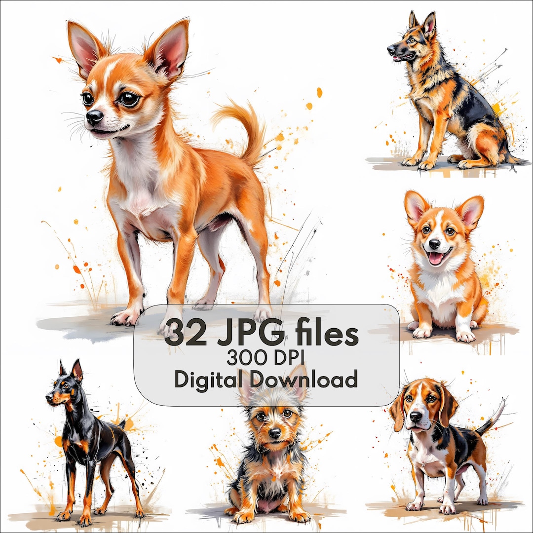 Dog Clipart | Cinematic Watercolor Illustration Popular Breeds ...