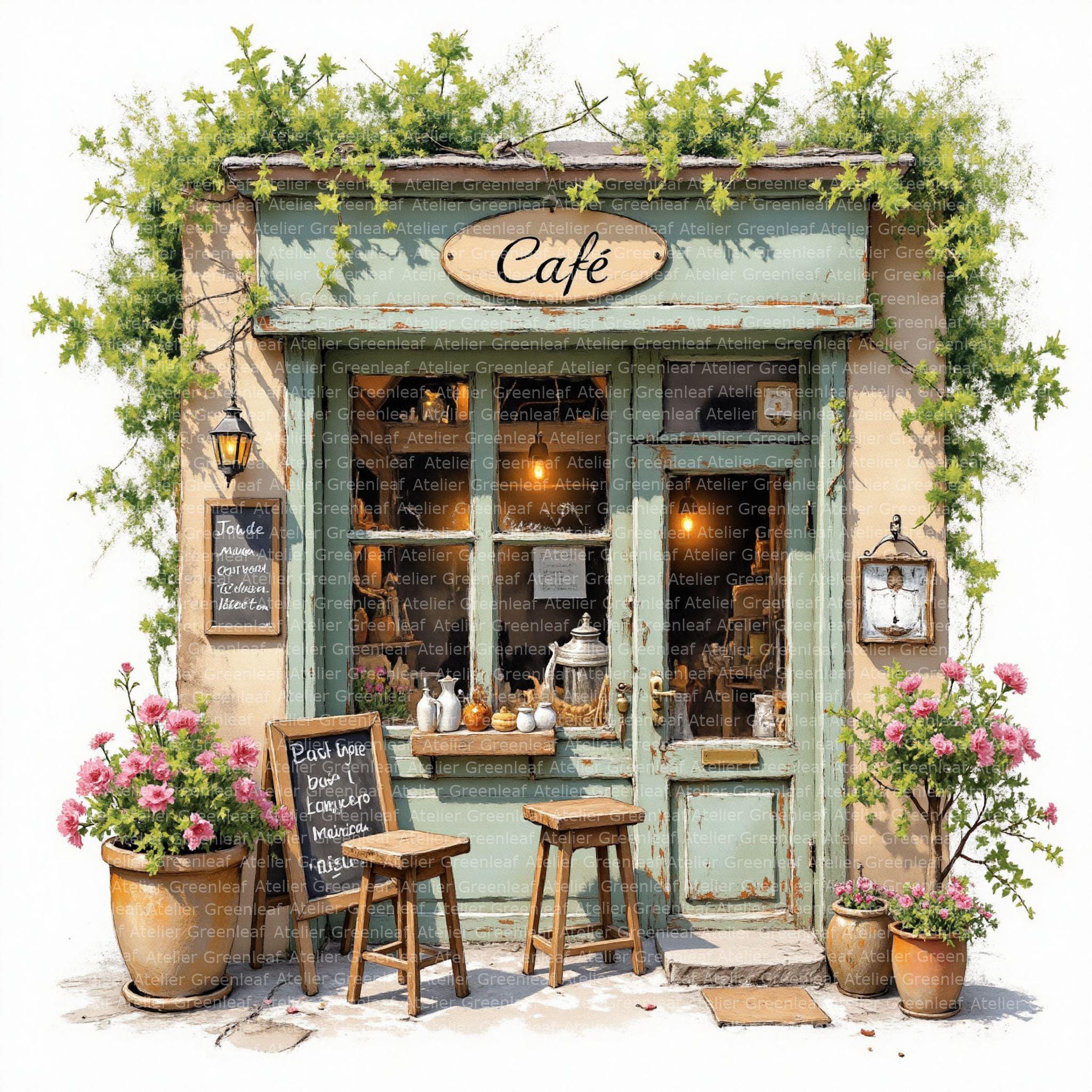 14 Street Cafe Clipart, Cafe Drawing, Printable Watercolor, Jpgs ...