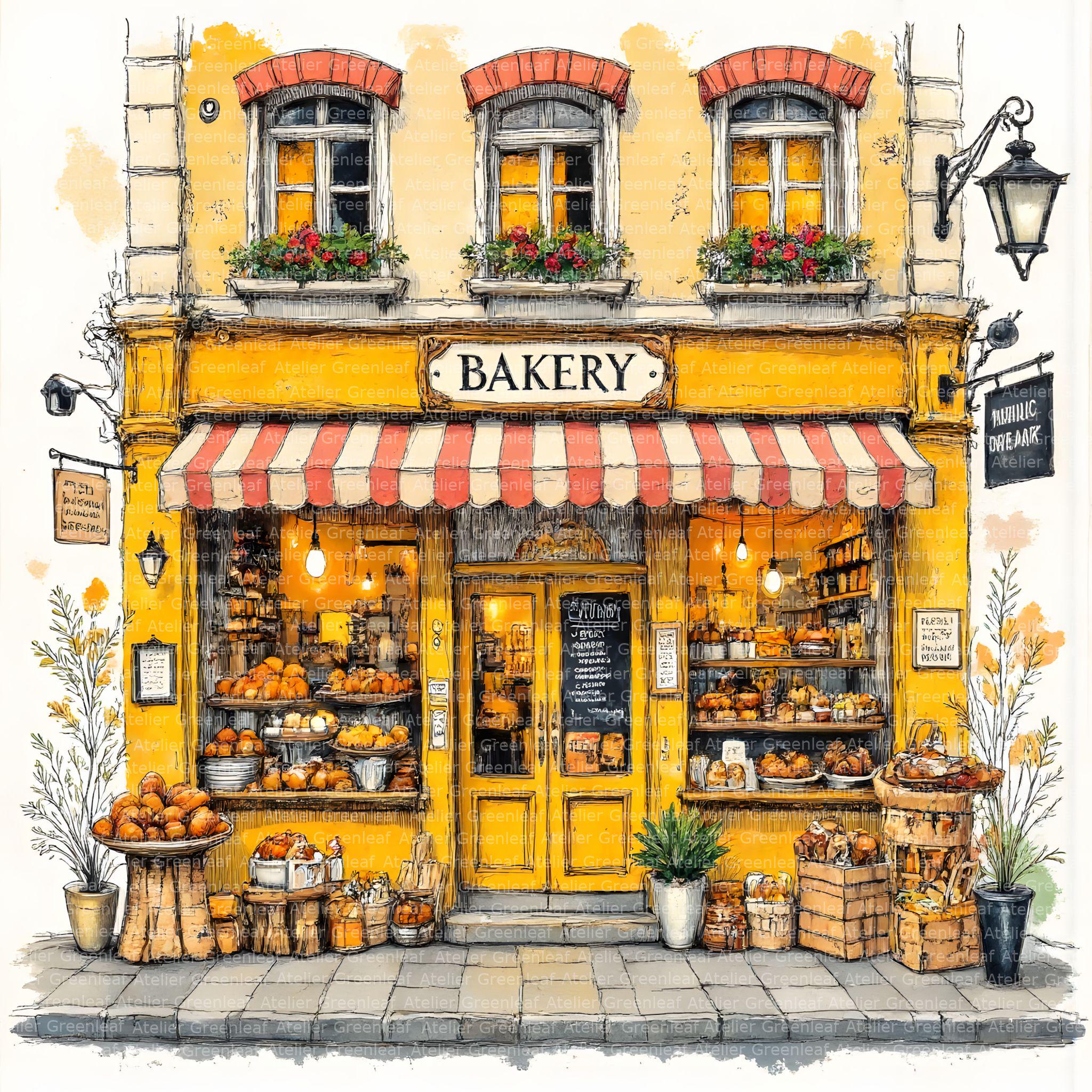 26 Whimsical Bakery Shop Clipart | Sweet Storefront Art | Bold Outline ...