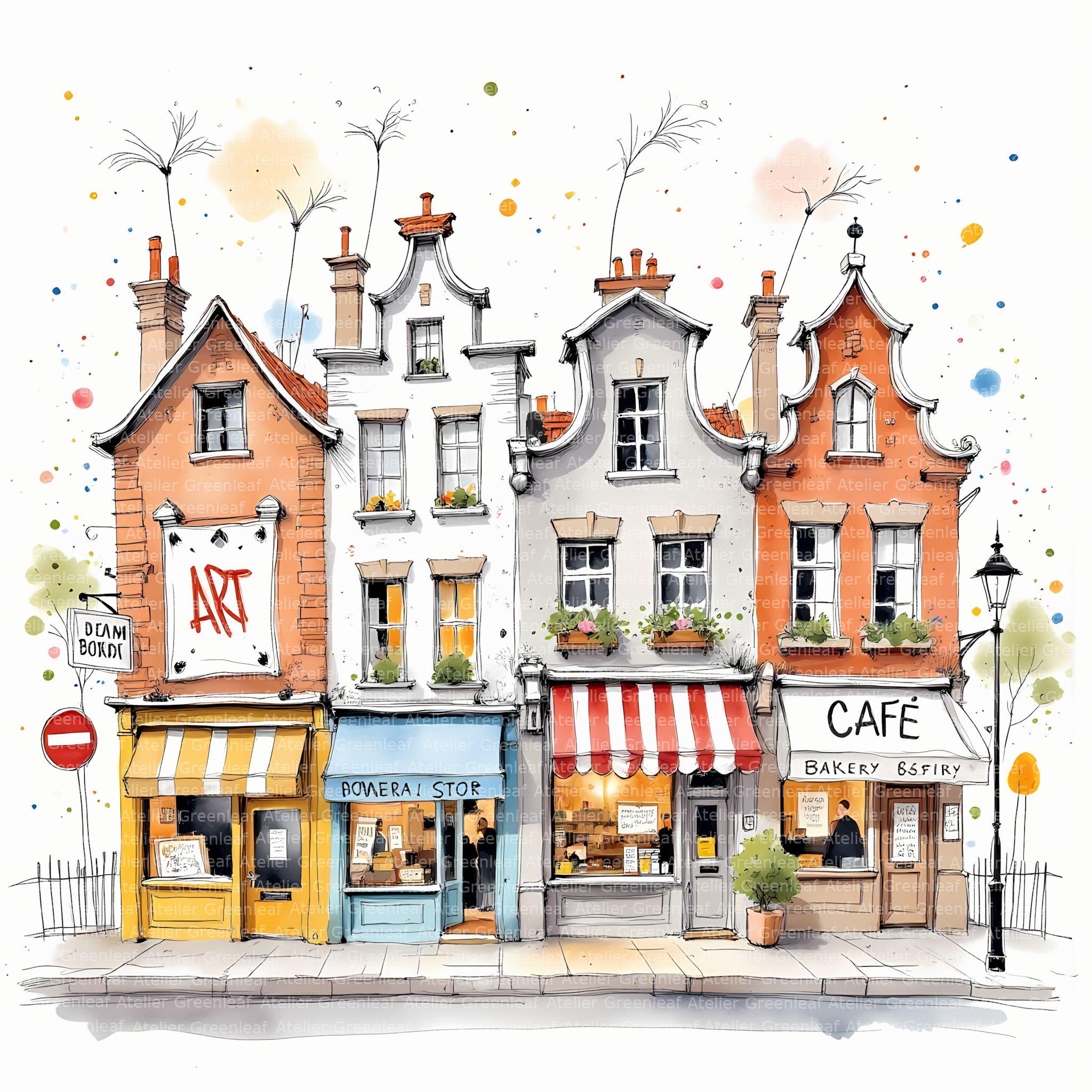 14 Doodle Main Street Shops Clipart | Whimsical Storefront Art ...