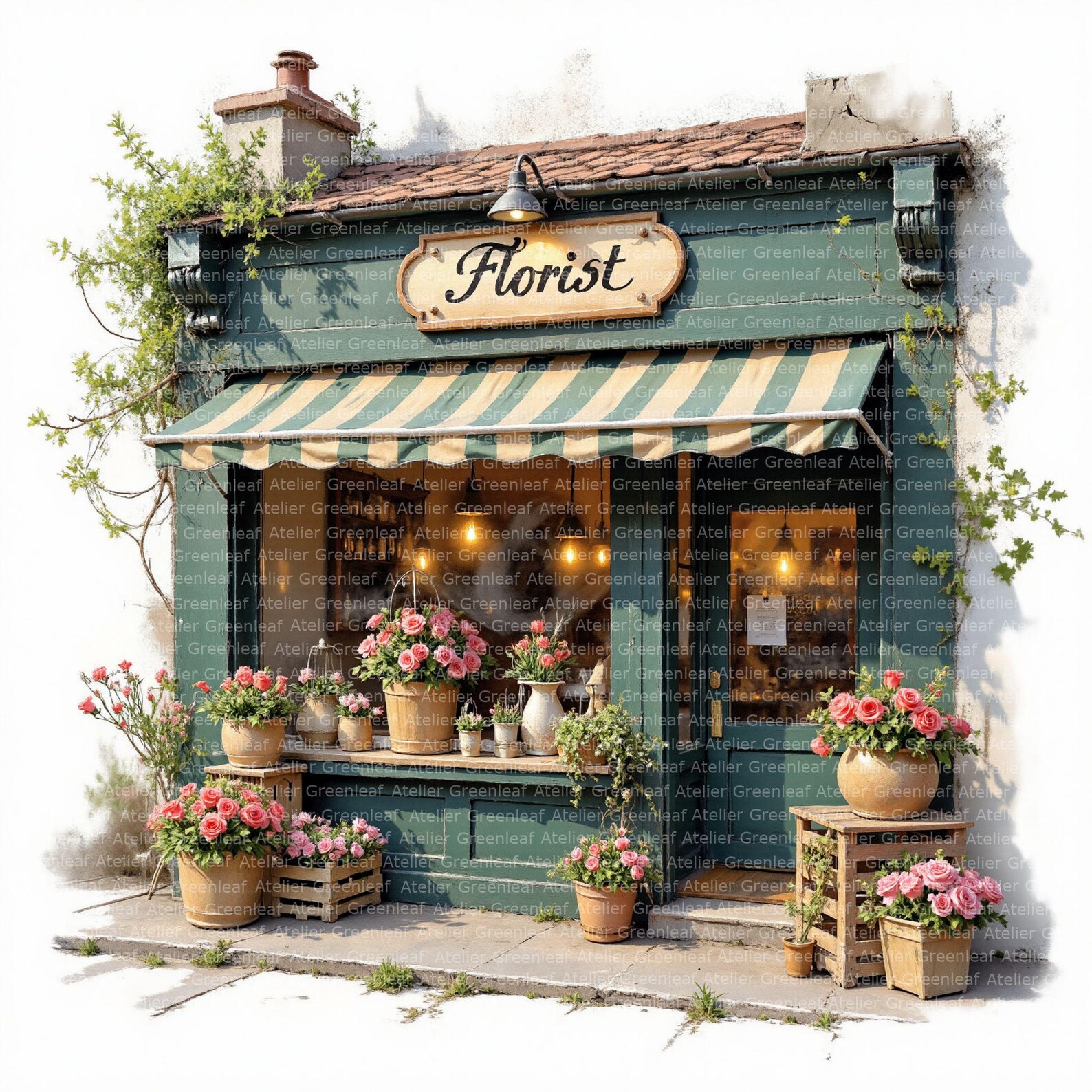 10 Watercolor Flower Shop Clipart, Rustic Florist Storefront Bundle ...