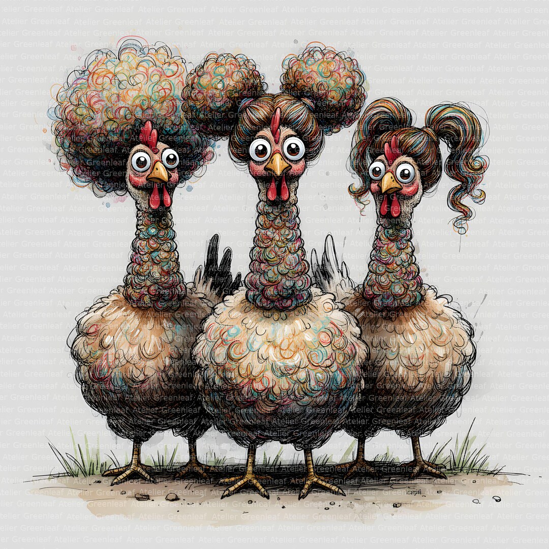 20 Goofy Hairdo Chicken Illustration | Whimsical Sketch Puff‑ball ...