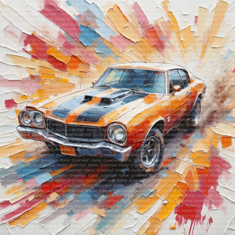 20 Classic Retro Car Poster | Palette Knife Speed Art | Vintage Muscle ...