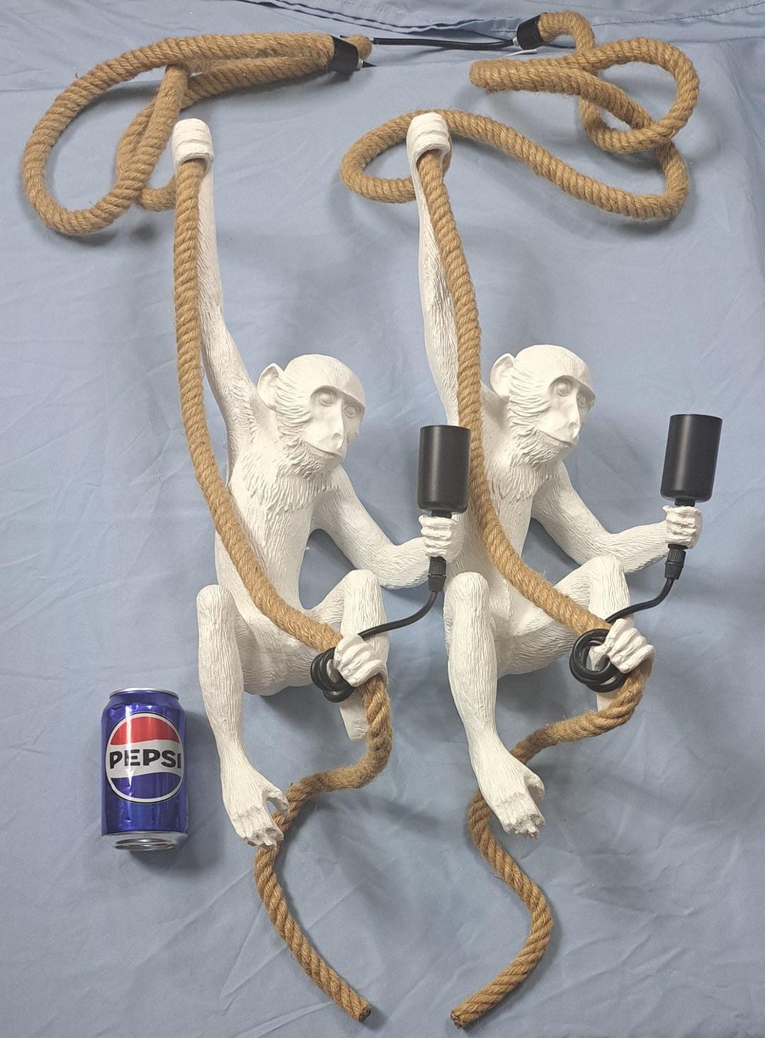 NEW White Monkey on a Hemp Rope Pendant Light Hanging Chandelier ...