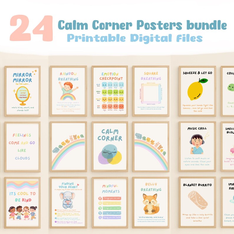Classroom Decor Calming Corner Posters Bundle Set of 24 – Mindfulness ...