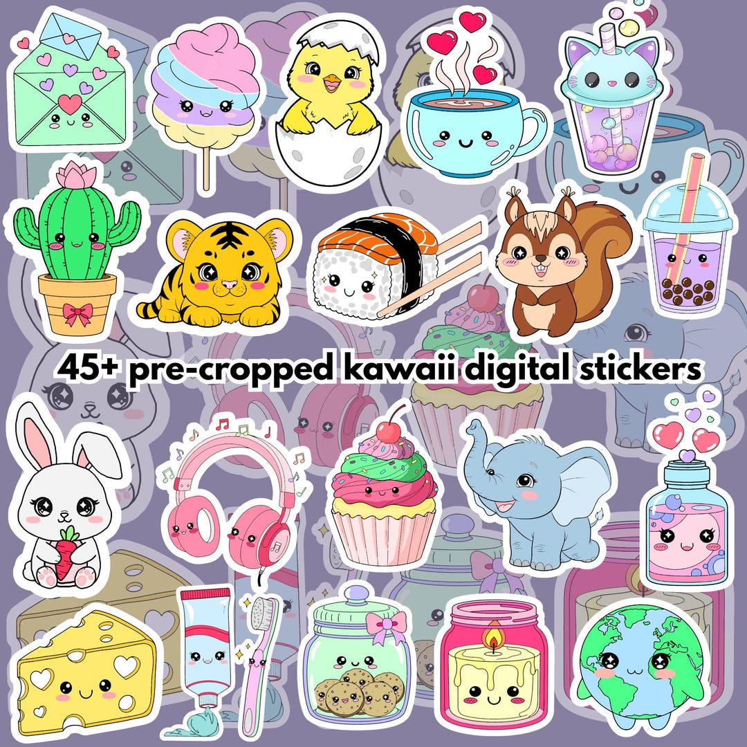 Kawaii Pastel Digital Stickers: Goodnotes Planner Scrapbook Set (PNG ...