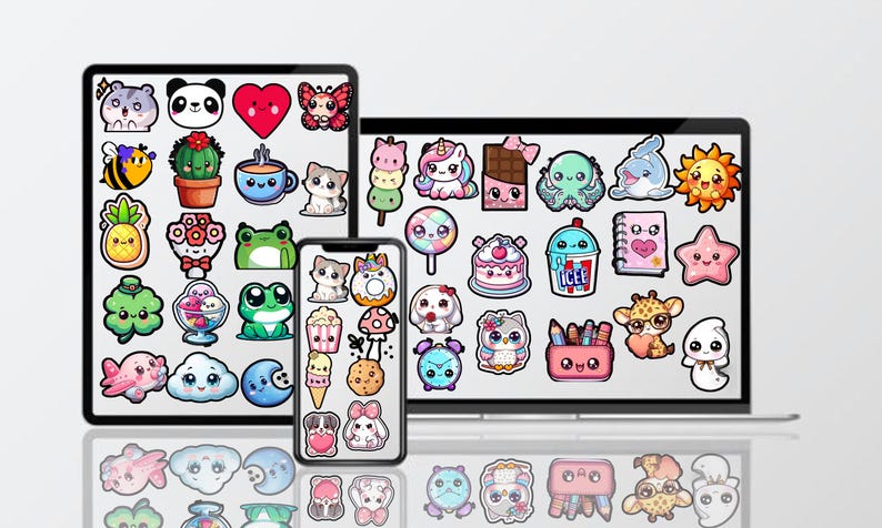 Kawaii Digital Stickers Bundle, Pre-cropped PNG for Goodnotes, Cute ...