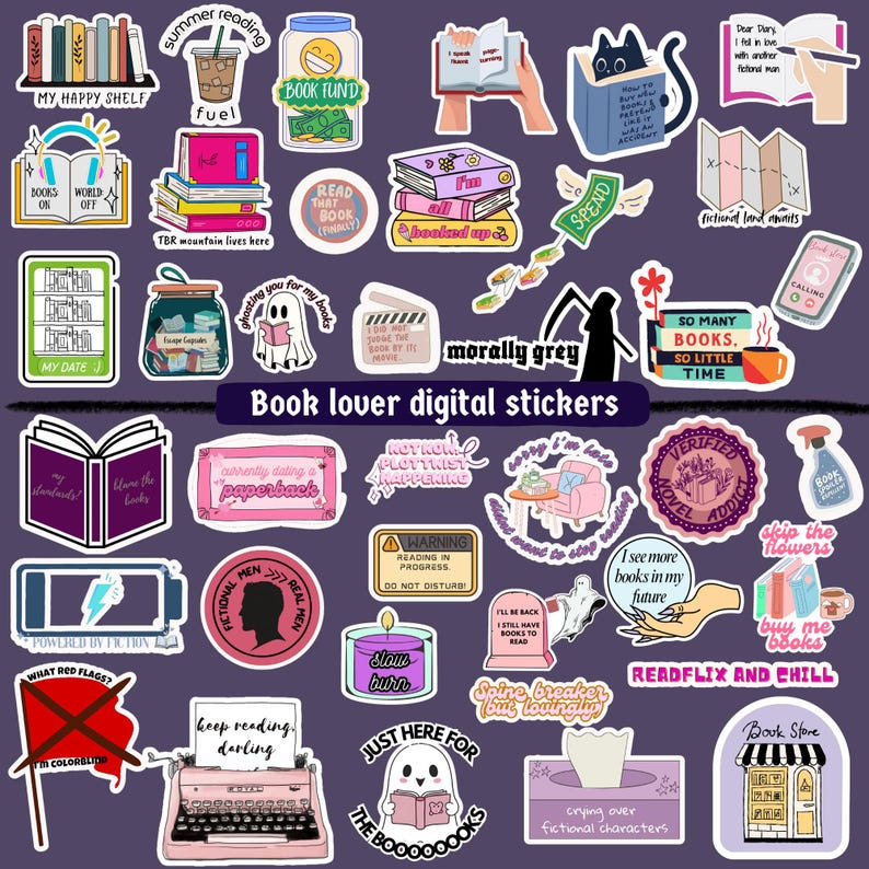 Digital Book Lover Stickers | Printable Stickers for Journaling ...