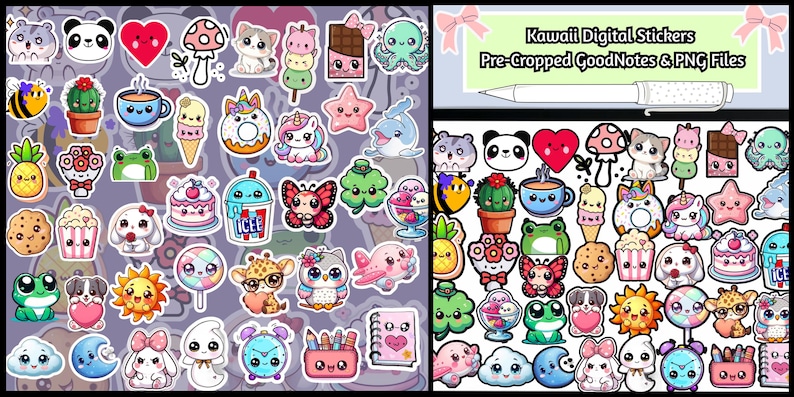 Kawaii Digital Stickers Bundle, Pre-cropped PNG for Goodnotes, Cute ...