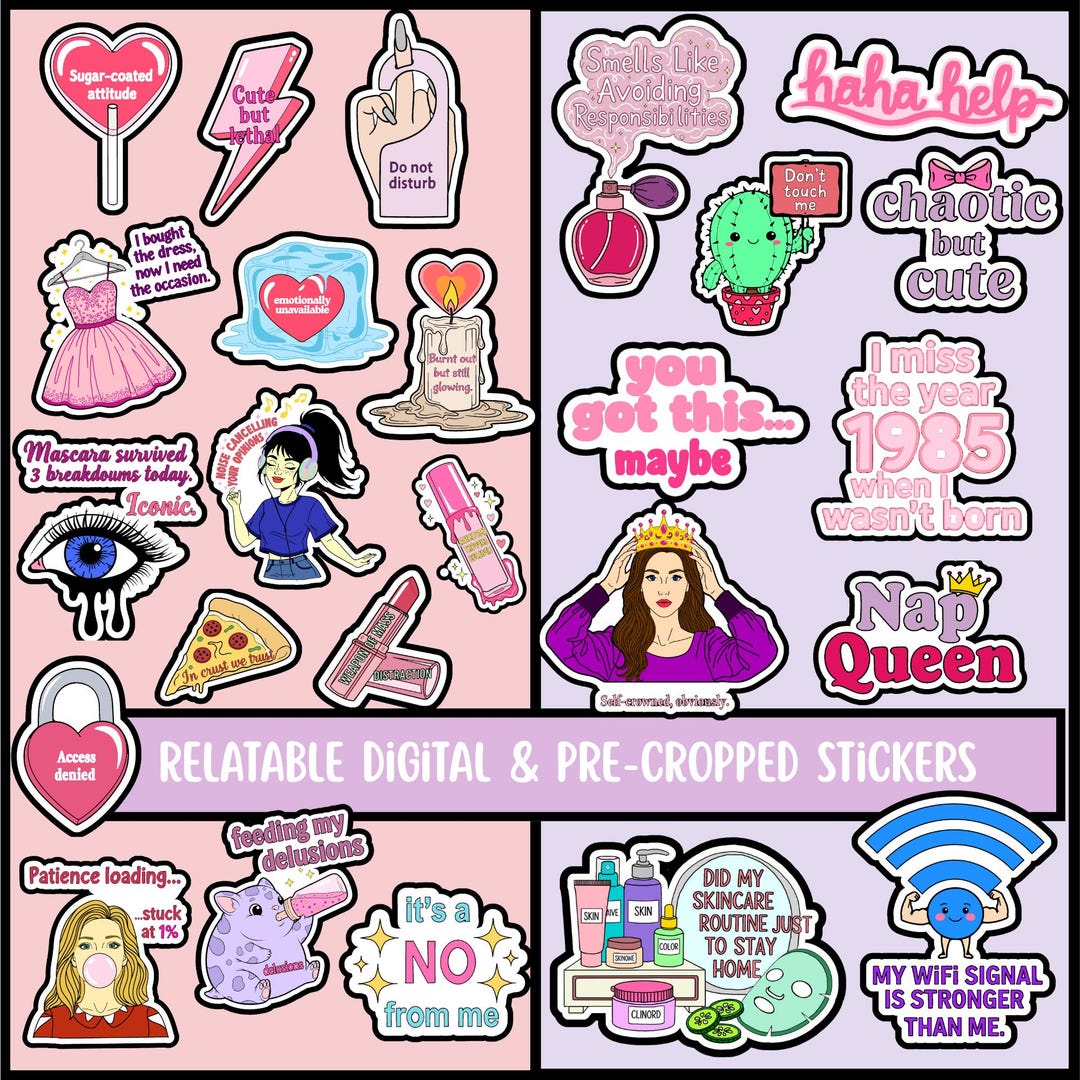 Relatable & Sarcastic Digital Sticker Pack | Funny Quote Pngs for ...
