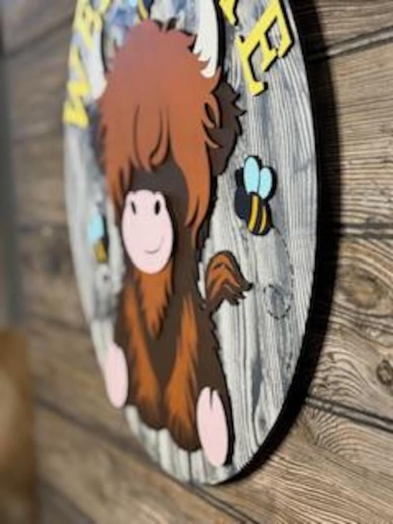 Highland Cow Welcome Sign | 3D Laser Cut Painted Door Hanger | Made in USA | Veteran Owned ...