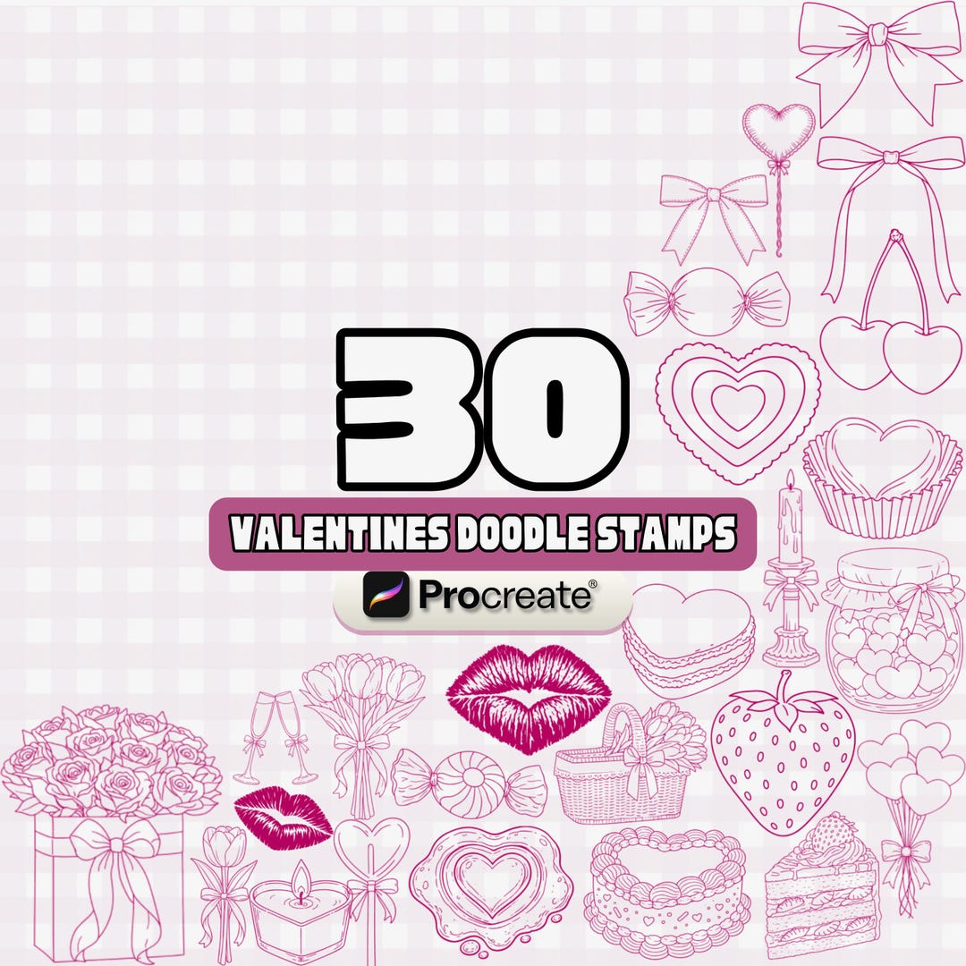 Procreate Valentines Day Doodle Stamp Brushes Cute Heart Love Roses ...