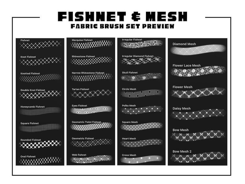 Procreate Fischnetz-Pinsel-Set Stoff-Mesh-Bündel Spitze Bürsten Strass ...