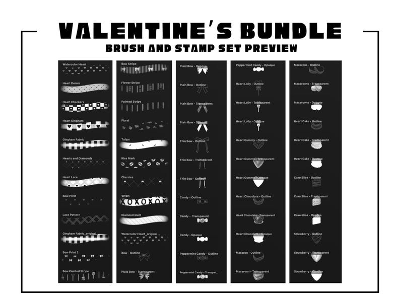 Procreate Valentines Bundle Heart Stamps Love Doodles Pattern Brushes ...