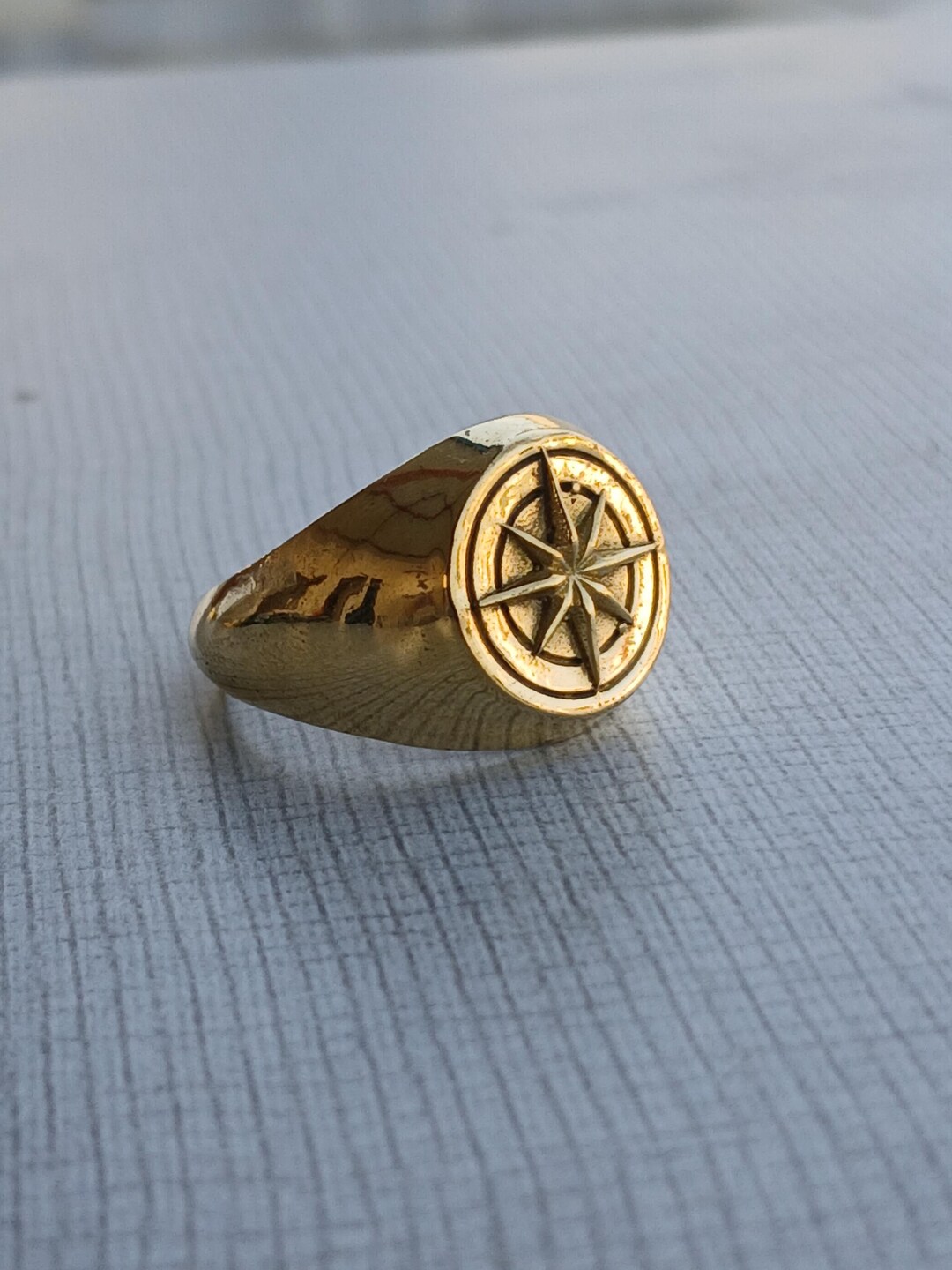 Gold Compass Signet Ring, Nautical Gold Ring, Vintage Compass Ring ...
