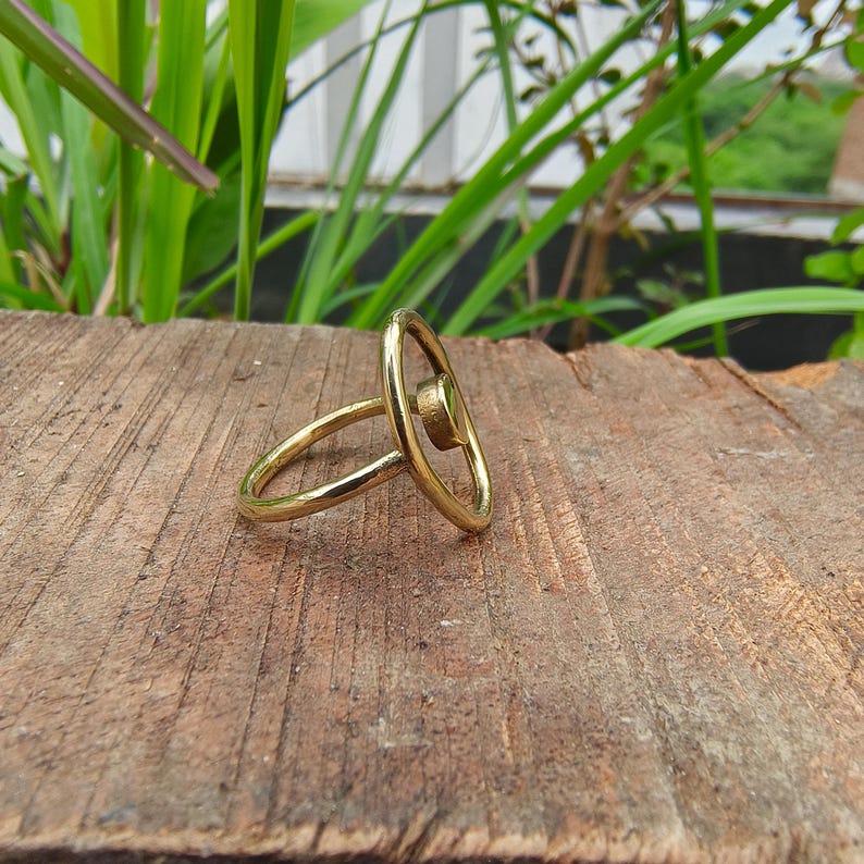 Modern Abstract Circle Ring | Minimalist Gold Statement Ring | Open Oval Artistic Ring ...