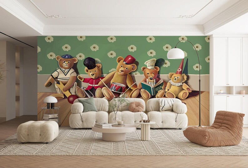 Vintage Teddy Bear Wallpaper Mural: Whimsical Nursery Decor - Etsy