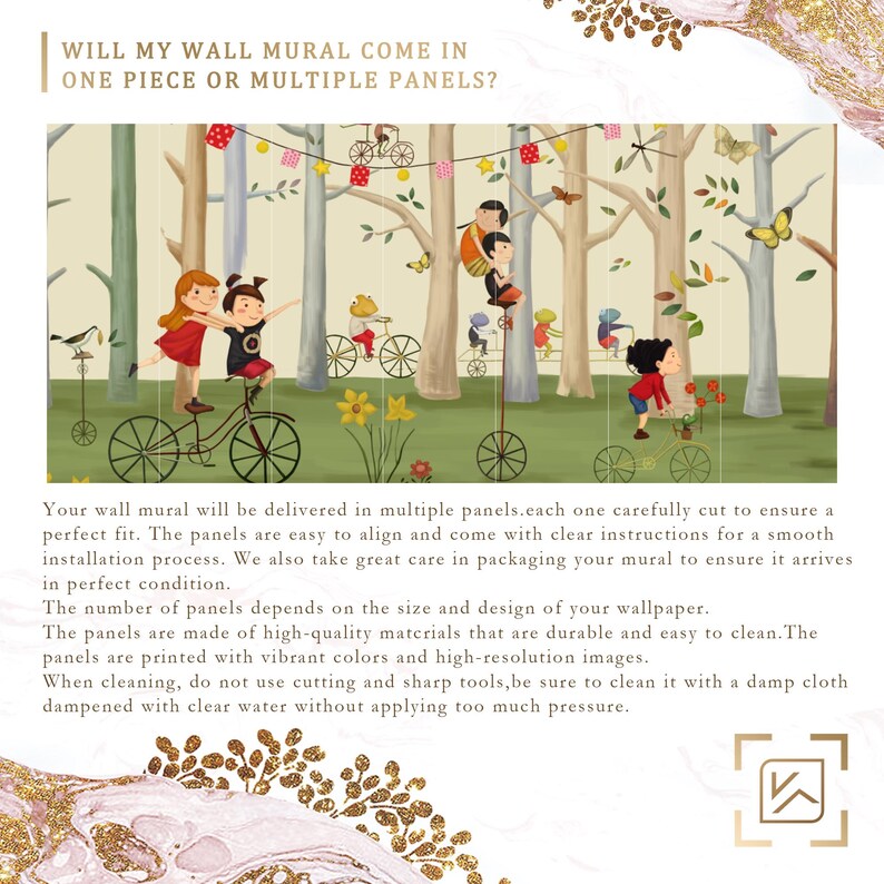Forest Bike Ride Kids Wallpaper Mural: Playful Woodland Nursery Decor ...