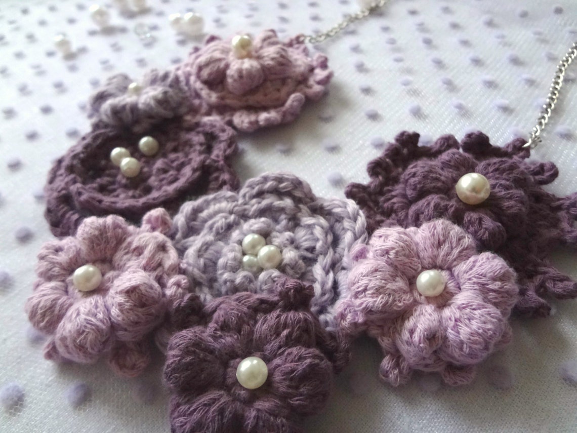 CROCHET PATTERN Purple Puff Flower Necklace Crochet | Etsy