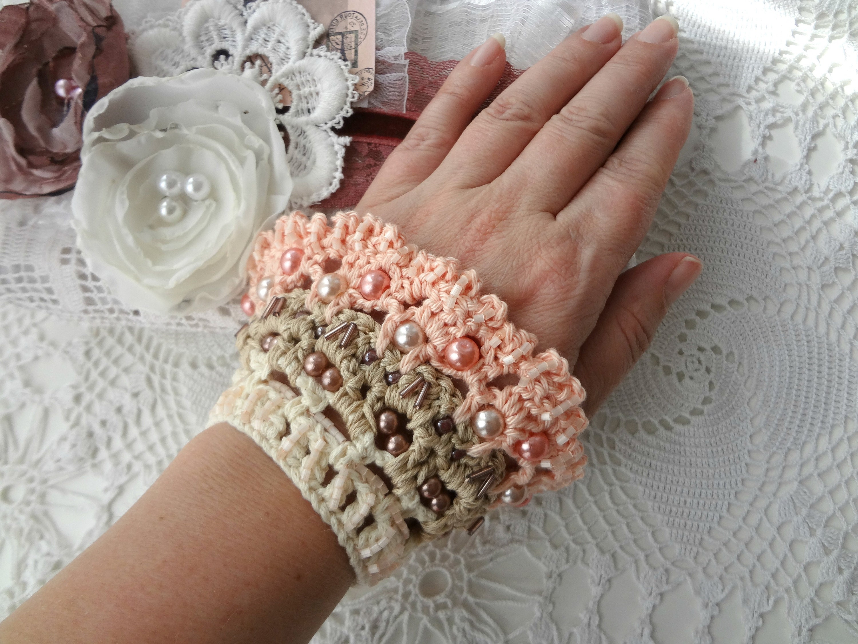 DIGITAL CROCHET PATTERN Shabby Chic Romantic Cuffcrochet | Etsy