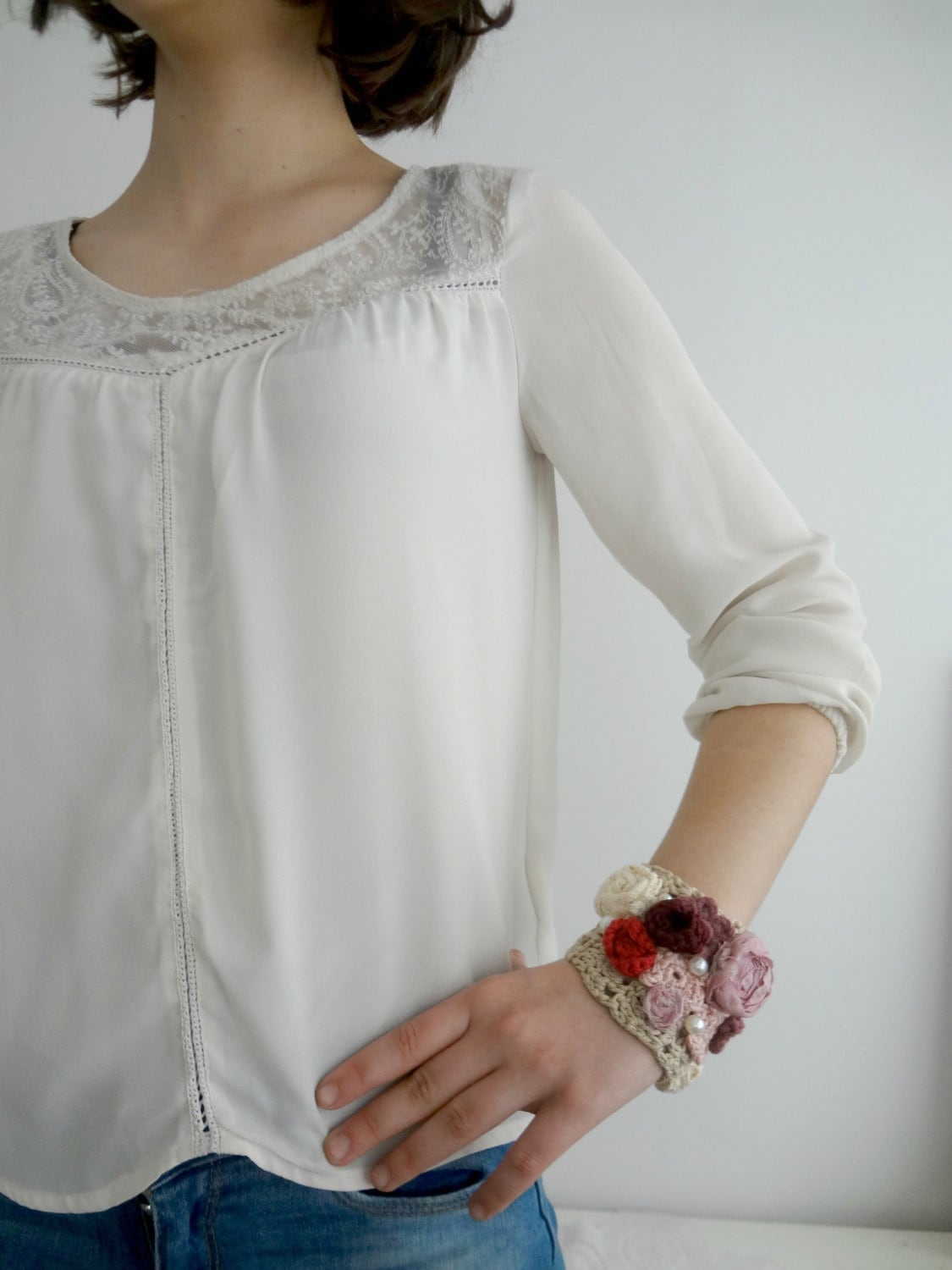 CROCHET PATTERN Shabby Chic Crochet Flower Braceletflower | Etsy