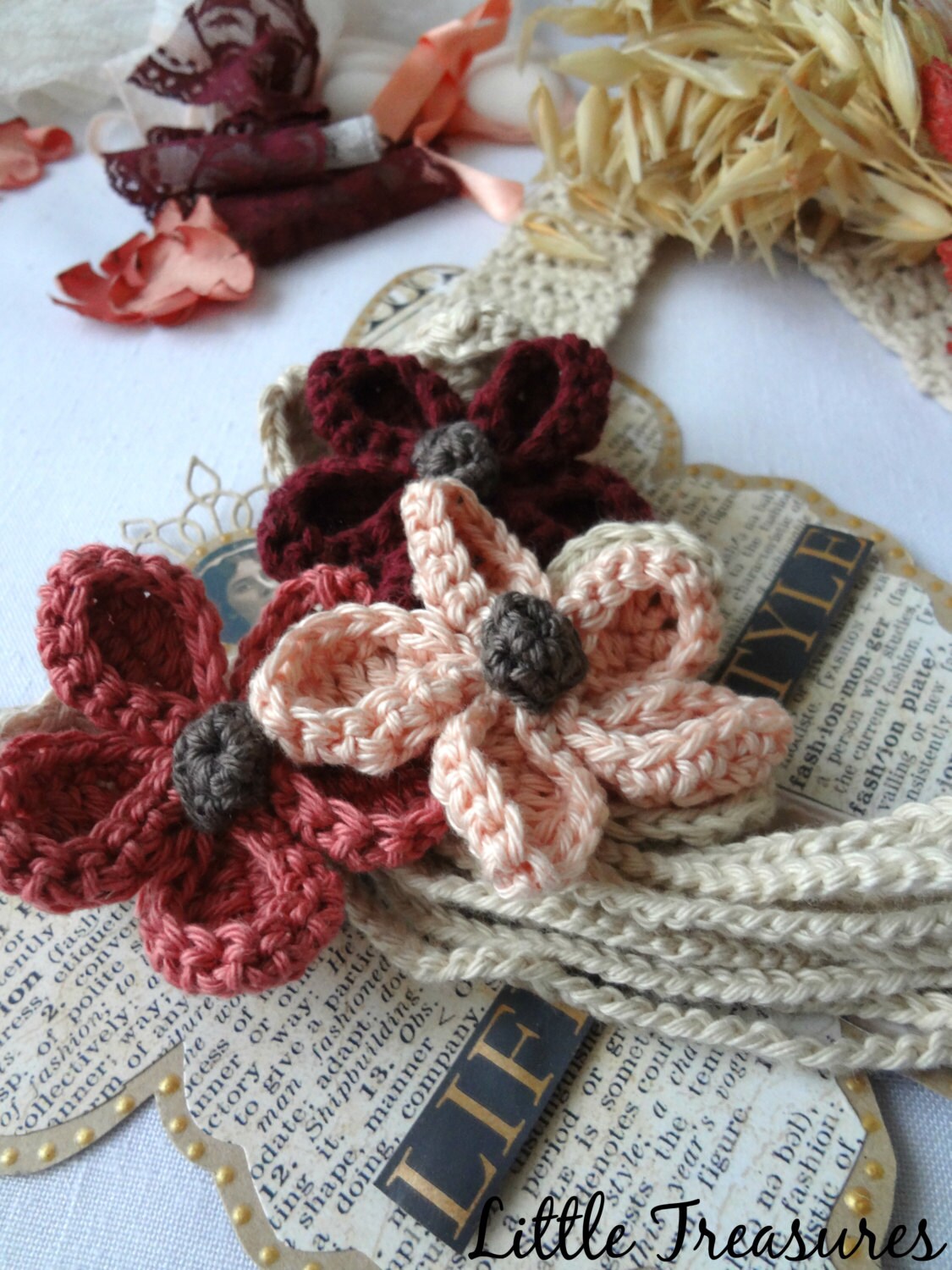 CROCHET PATTERN String Flowers Necklace Crocheted Flower - Etsy