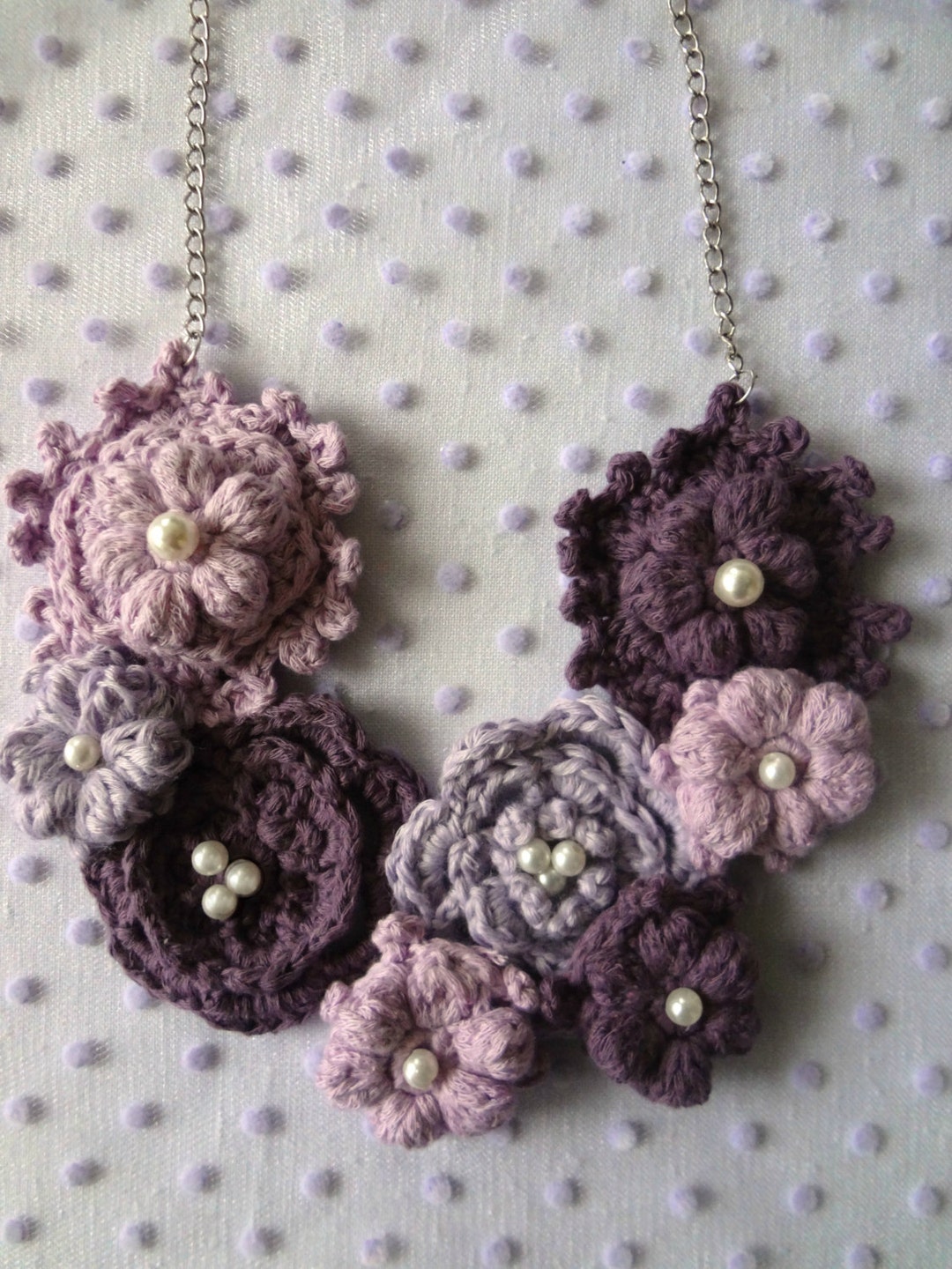 CROCHET PATTERN Purple Puff Flower Necklace, Crochet Necklace,crochet ...