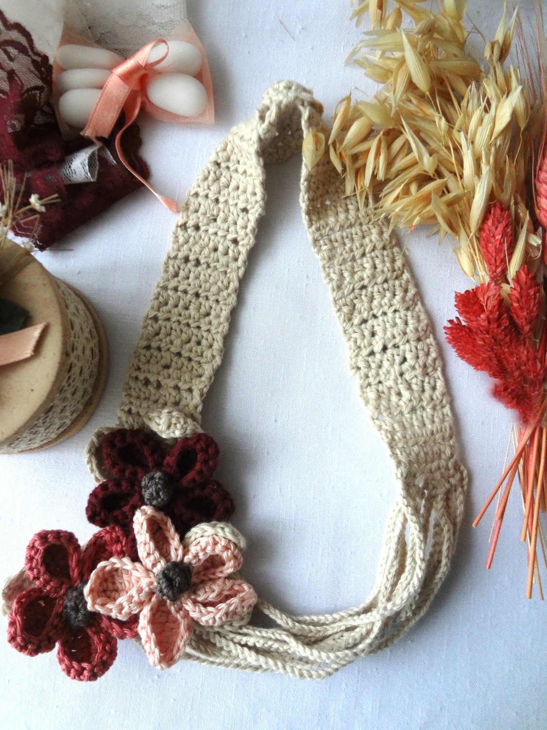 CROCHET PATTERN String Flowers Necklace Crocheted Flower - Etsy