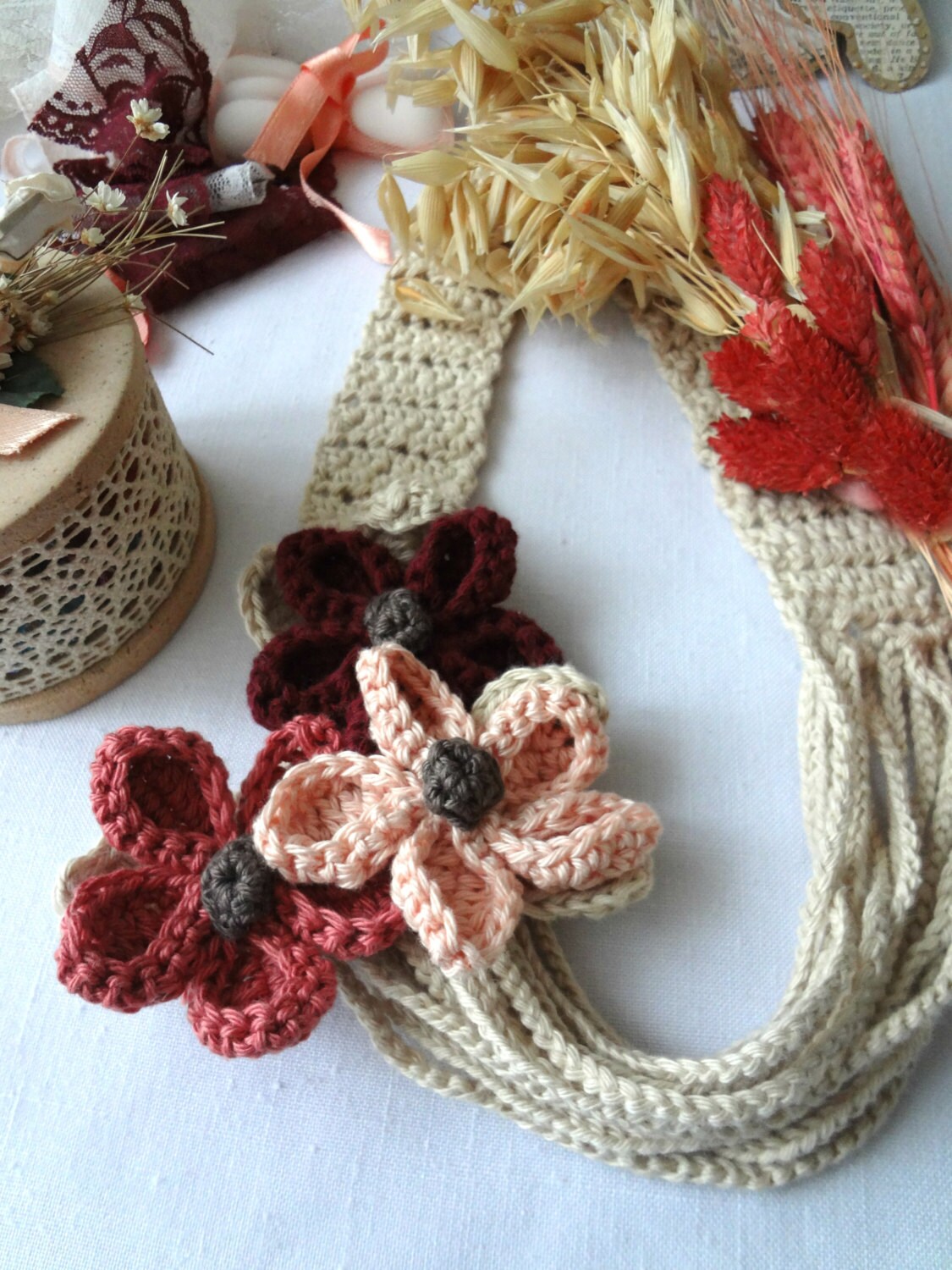 CROCHET PATTERN String Flowers Necklace Crocheted Flower - Etsy
