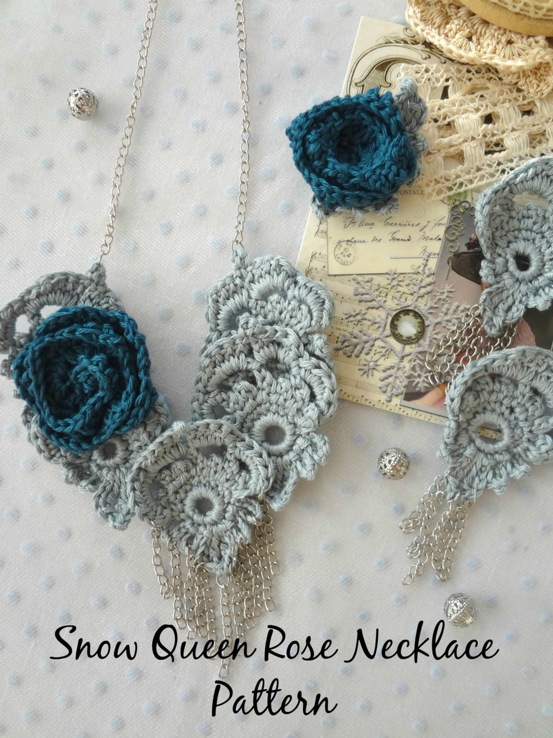 CROCHET PATTERN Snow Queen Rose Necklace Crochet - Etsy