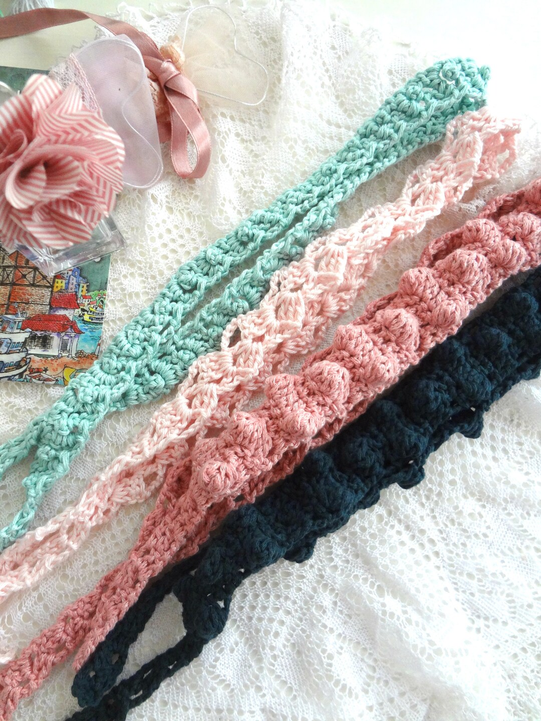 Crochet Pattern Summer Headbands, Bobble Headband,crochet Headband ...