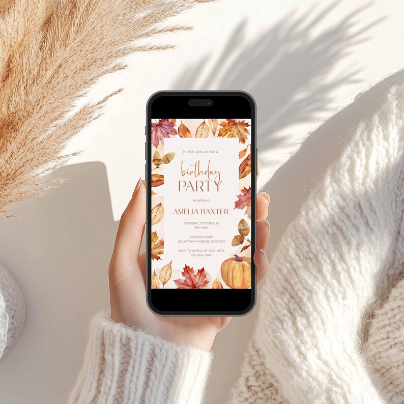 Editable Autumn Birthday Invitation: Floral Fall Party Template (canva ...