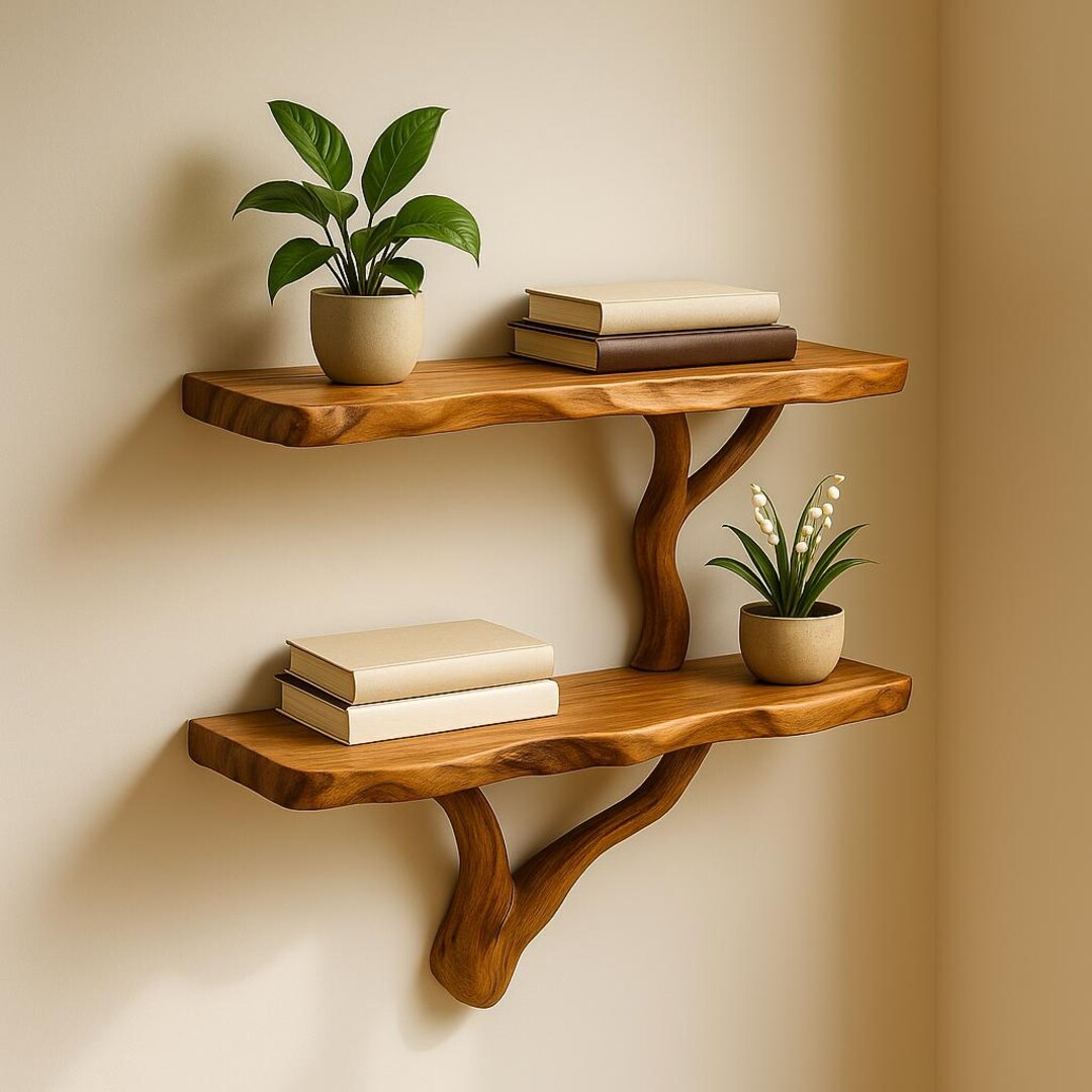 Live Edge Wood Shelf With Branch Support: Rustic Wall Decor - Etsy