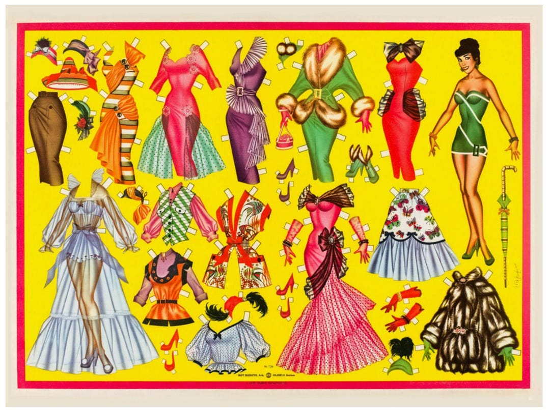 Vintage 1950s Paper Doll Poster, Retro Fashion Art Print - Etsy