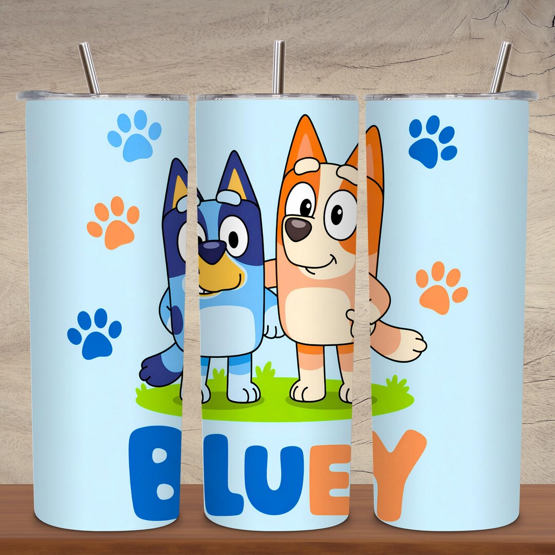 Bluey Footprints Tumbler Wrap,3d Blue Dog Family 20oz Kids Flip Top ...